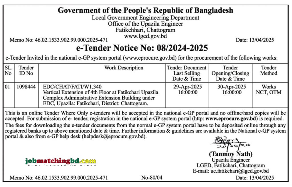 Local Government Engineering Department, LGED Tender 2025