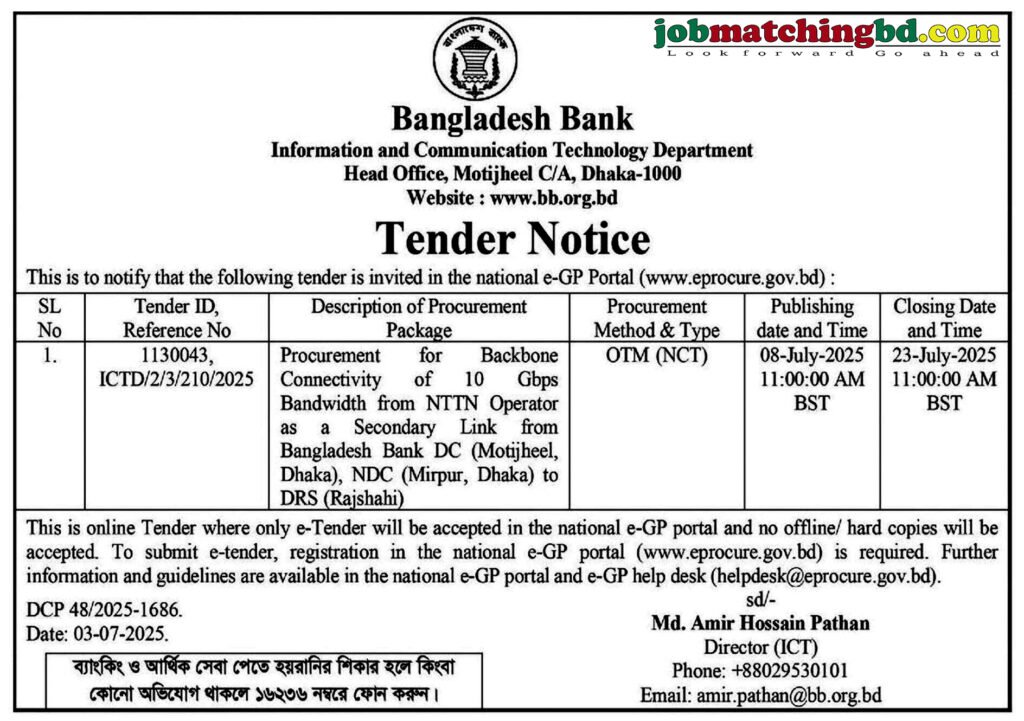 Bangladesh Bank Tender Notice 2025