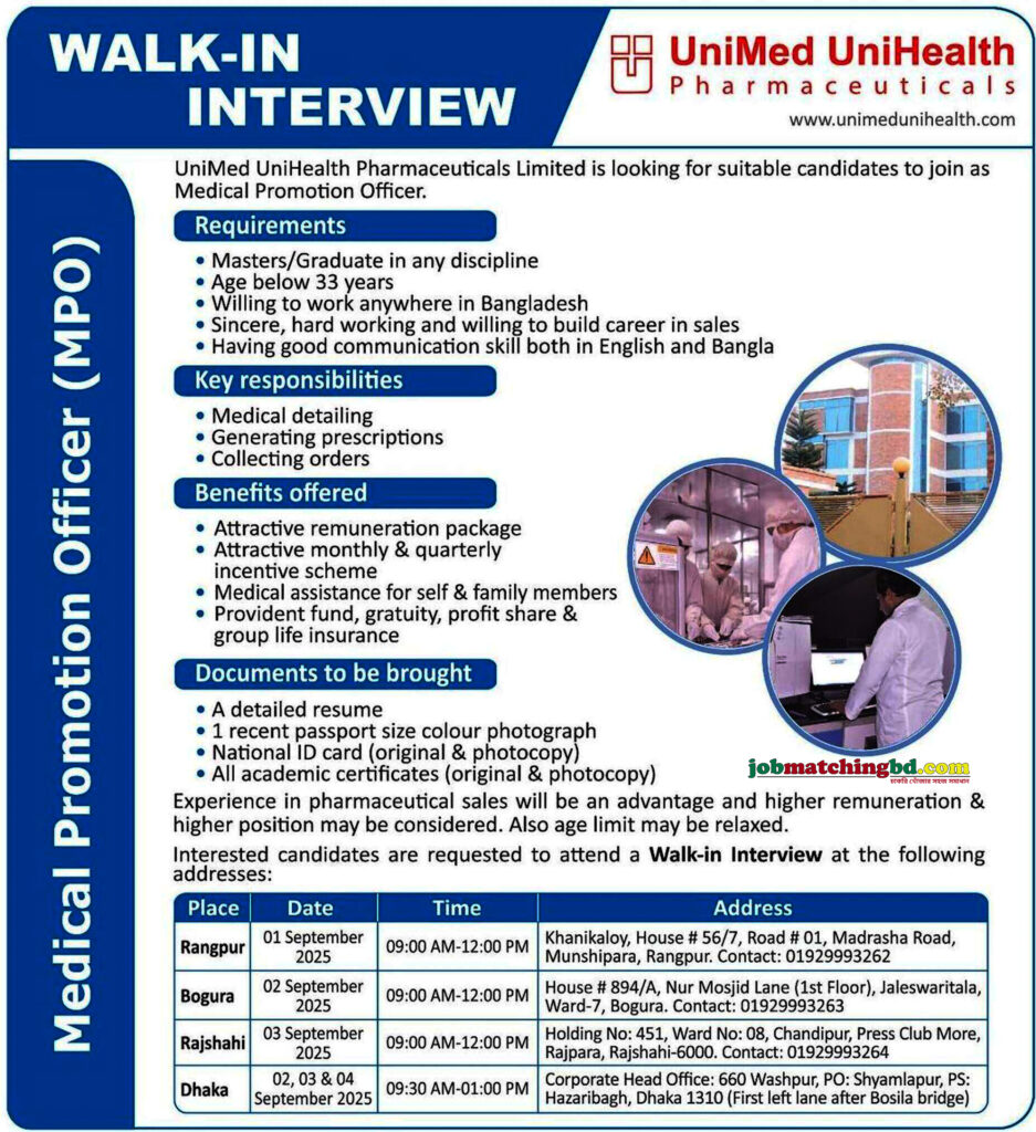 Pharmaceutical Job Circular 2025 | Medical Promotion Officer