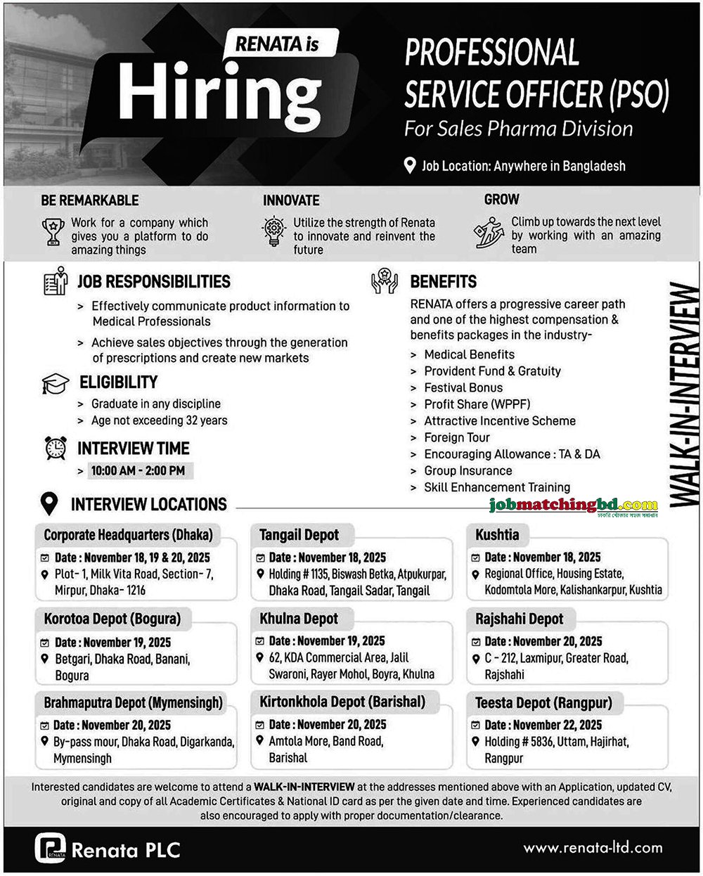 Pharma Job in BD 2025 | Renata PLC Hiring PSO